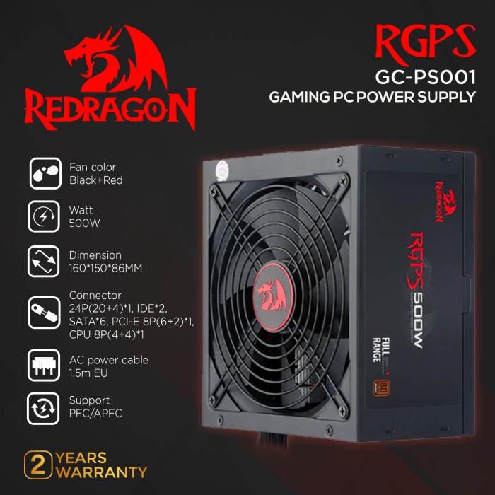 Jual REDRAGON GAMING PC POWER SUPPLY RGPS 500W FULL RANGE - GC-PS001 ...