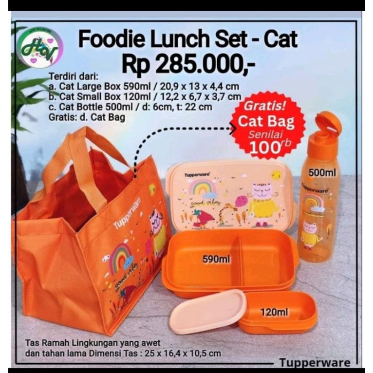 Jual Tupperware / Foodie buddy cat tupperware / tempat makan anak set ...