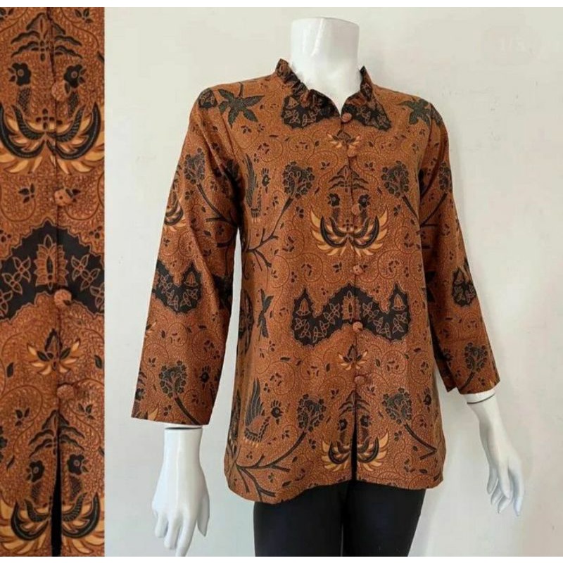 Jual blouse batik sogan klasik kancing depan | Shopee Indonesia