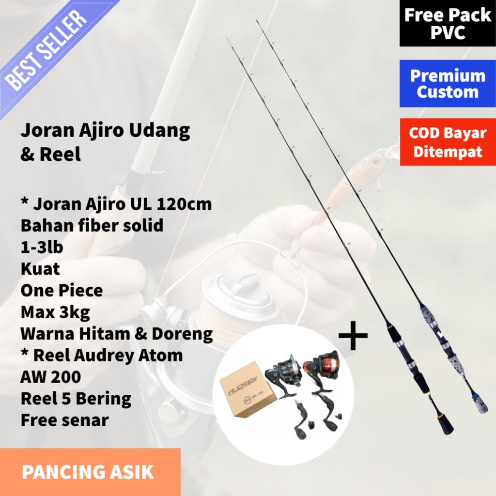Jual Set Joran Pancing UL Udang 120cm 1-3lb Murah & Reel Atom - Paket ...