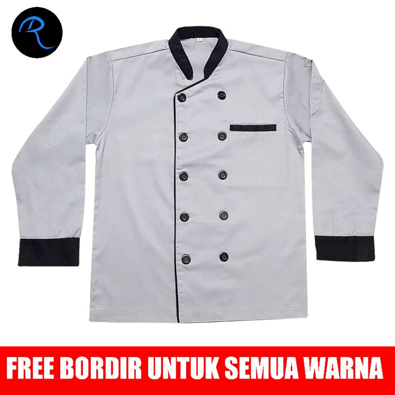 Jual baju koki chef jacket kemeja koki kemeja chef tangan panjang free ...