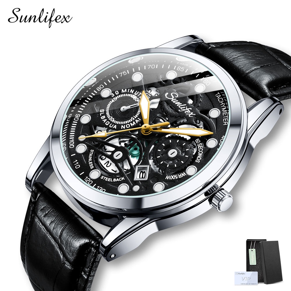 Jual Sunlifex Jam Tangan Pria Original Tali Kulit Kuarsa Anti Air Pria ...