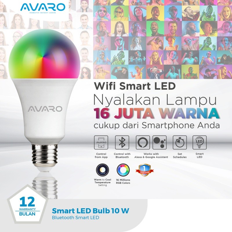 Jual EXCLUSIVE AVARO Lampu Smart LED 10W Bluetooth Smart Bulb RGB+WW ...
