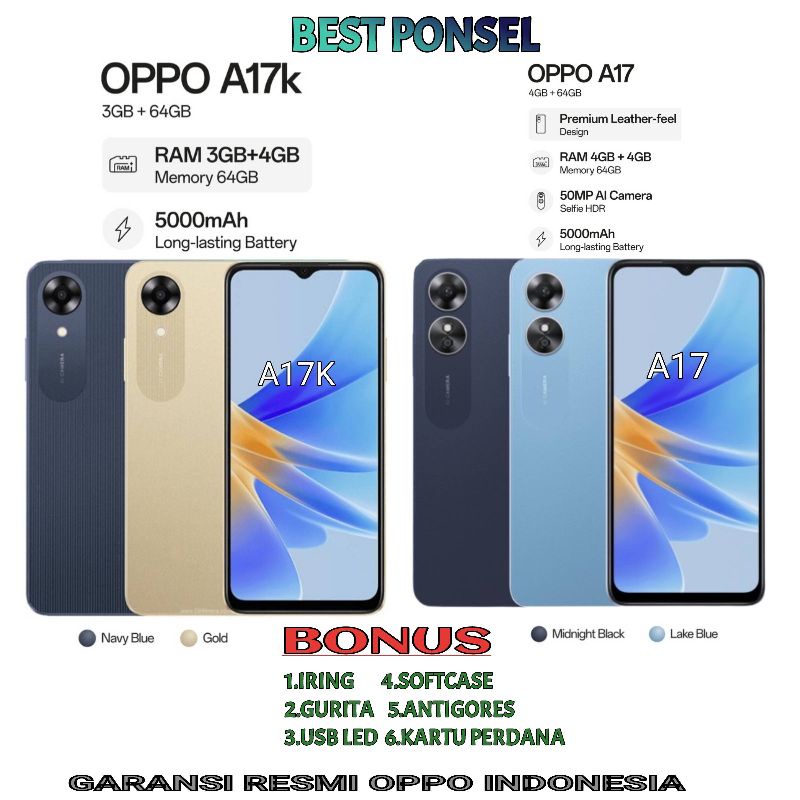 Jual OPPO A17 RAM 4/64 GB | A17K 3/64 GB | A15 2/32 GB A55 4/64 GB ...