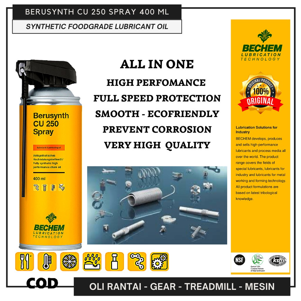 Jual BECHEM BERUSYNTH CU 250 SPRAY 400 ML PELUMAS RANTAI GEAR MESIN | Shopee Indonesia