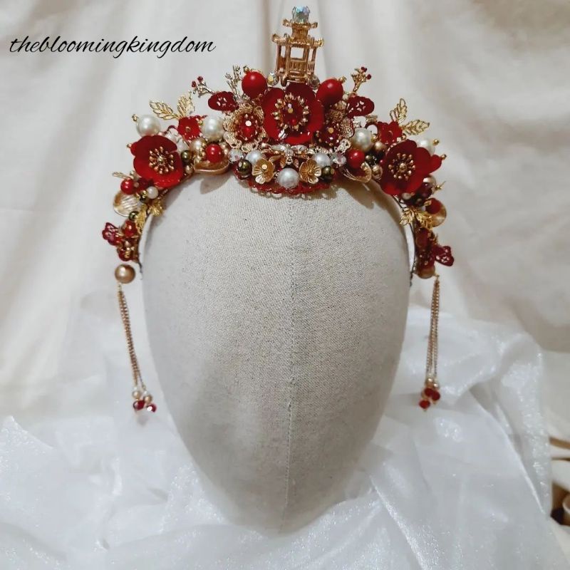 Jual Headcrown Red Gold Sangjit Tingjing Headpiece | Shopee Indonesia