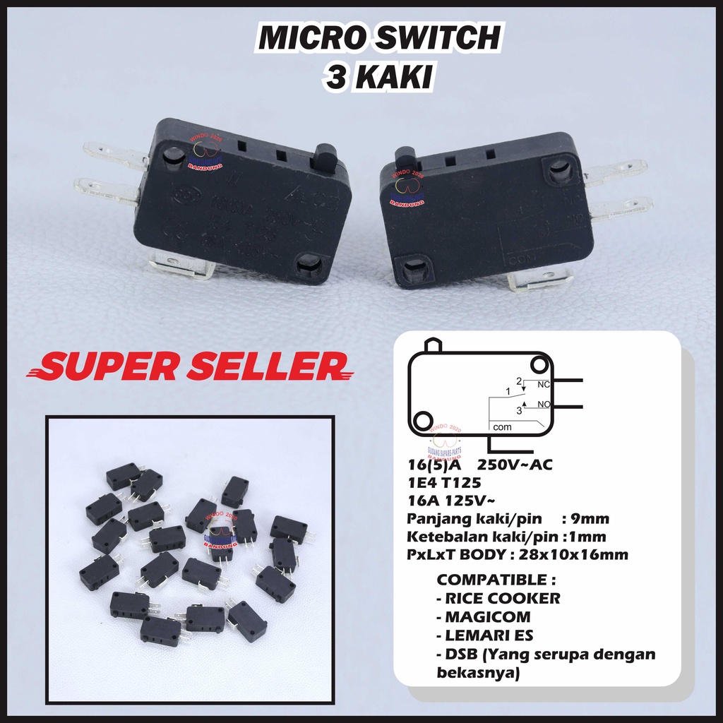 Jual MICRO SWITCH 3 PIN | 3 KAKI | TIGA KAKI RICE COOKER MAGICOM | SAKLAR KECIL OTOMATIS ...