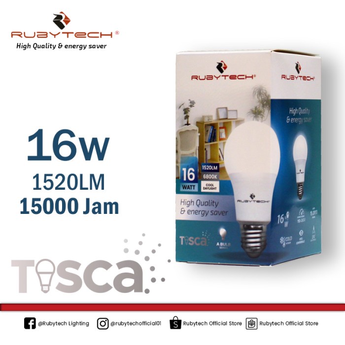 Jual LAMPU LED 16 WATT A-BULB RUBYTECH TOSCA GARANSI 1 TAHUN | Shopee Indonesia