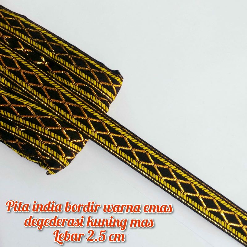 Jual per meter,pita bordir india warna emas kuning mas lebar 2.5 cm ...
