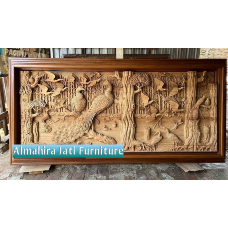 Jual Ukiran Relief 3d Burung Merak Kayu Jati || Hiasan Dinding Ukiran ...