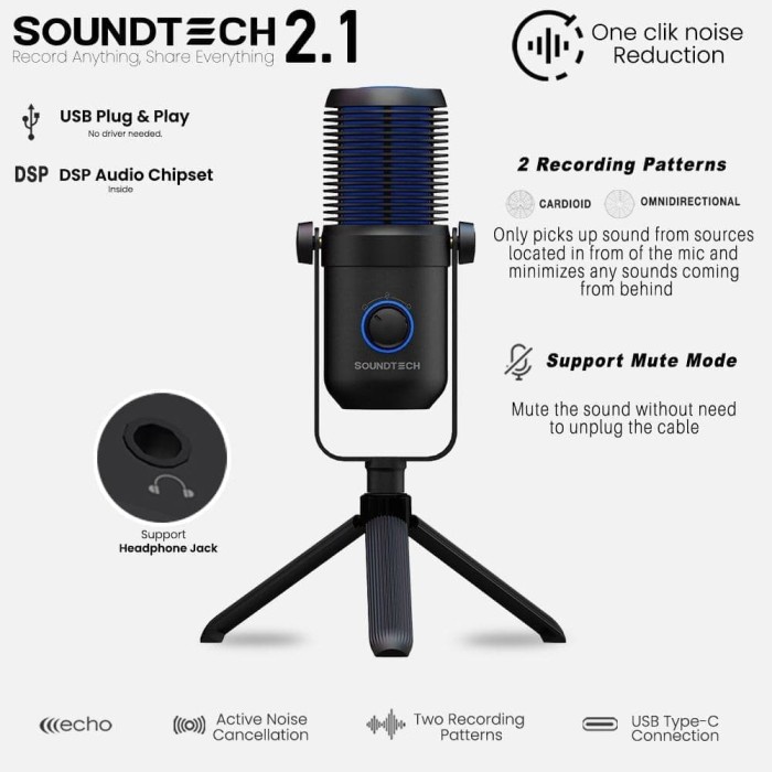 Jual Soundtech 2.1 Usb Condenser Microphone Cardioid And Omnidirect For ...
