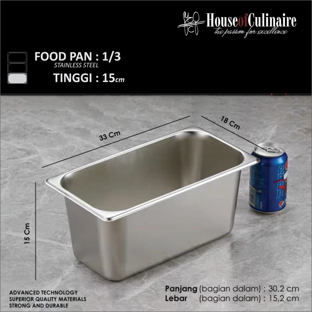 Jual Food Pan Stainless 1/3 Tinggi 15 cm Gastronom Pan | Shopee Indonesia