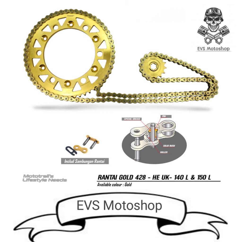 Jual Rantai Gear Gir Motor Gold 428 HE 130 L 140 L 150 L Universal ...