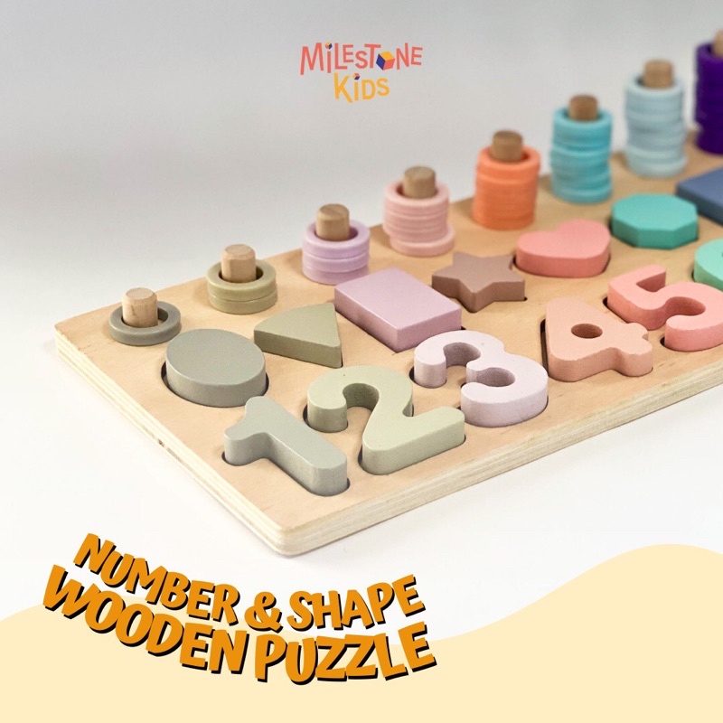 Jual MILESTONE KIDS - NUMBER and SHAPE WOODEN PUZZLE | Puzzle kayu ...