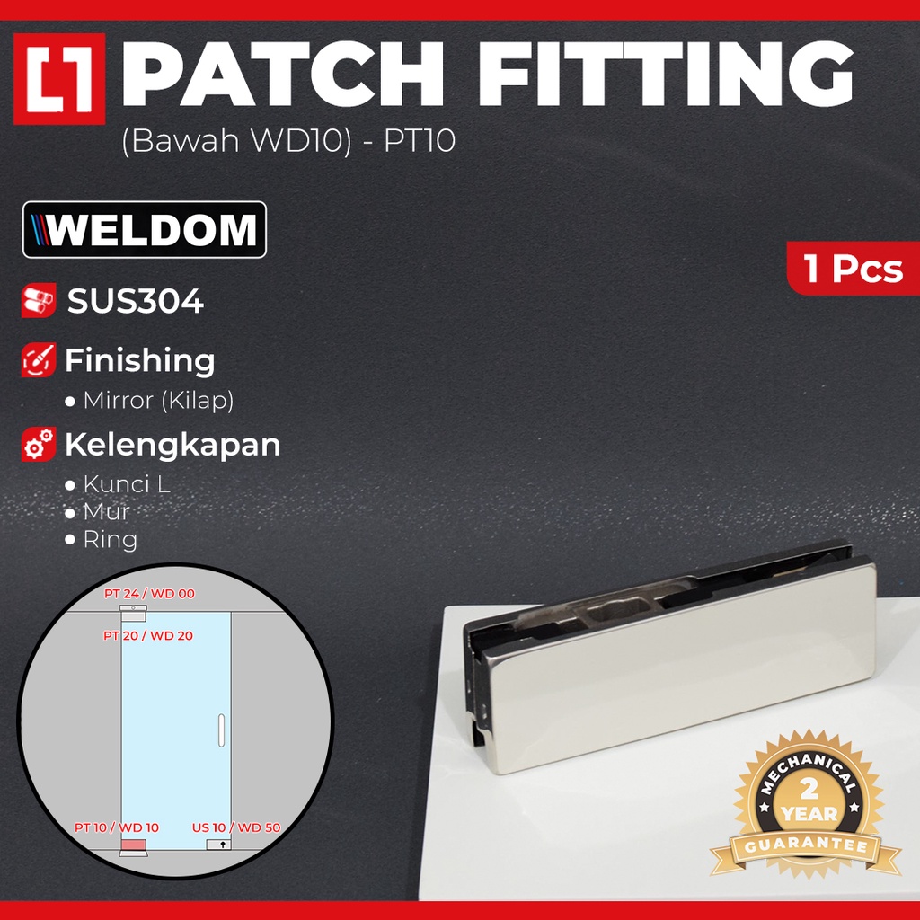 Jual WELDOM Patch Fitting PT 10 Penjepit Engsel Pintu Kaca Bawah WD10 ...