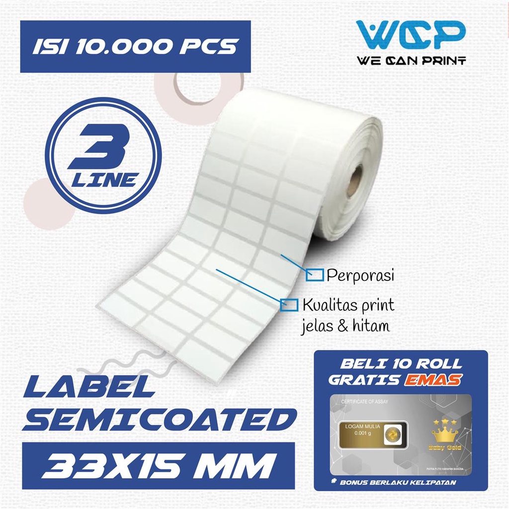 Jual Label Printer Barcode 33x15mm 33x15 mm 3 Line Semicoated isi 10000 ...