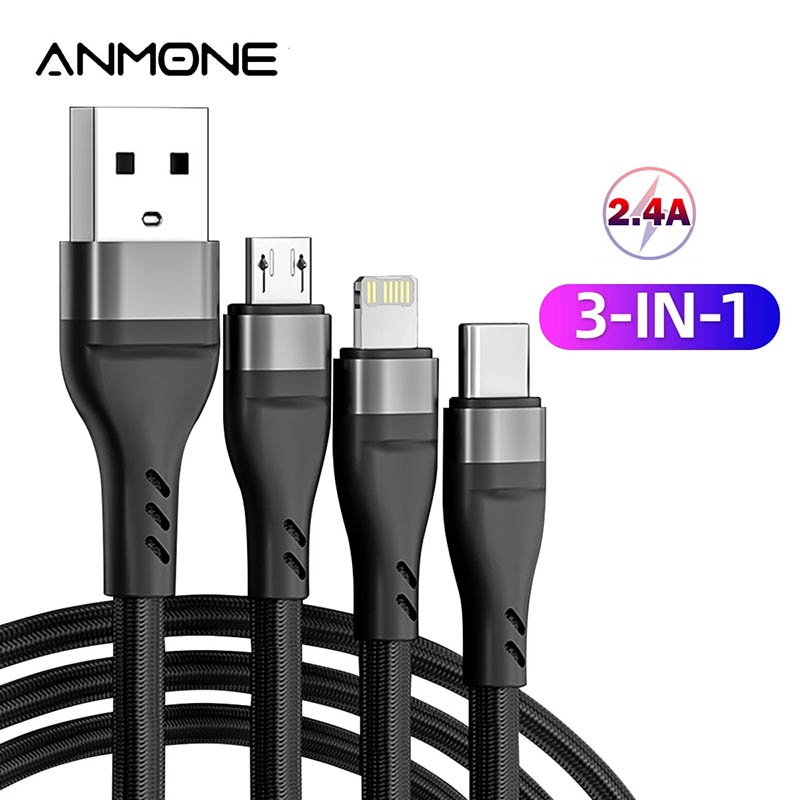 Jual Anmone USB to Type-C - Lightning - Micro USB Cable 120cm - Kabel ...