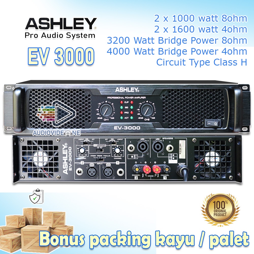 Jual Power Ashley EV3000 Power Amplifier Class H 2 x 1000 Watt Bonus Packing Kayu | Shopee Indonesia