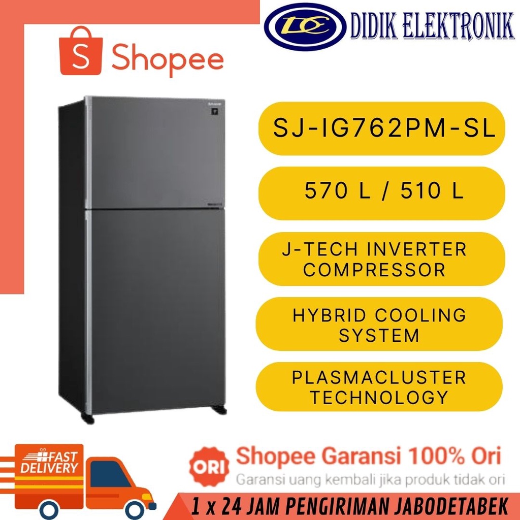 Jual (Khusus Luar Kota) SHARP SJ-IG762PM-SL SJIG762PMSL Kulkas 2 Pintu Ion Plasma 613L | Shopee ...
