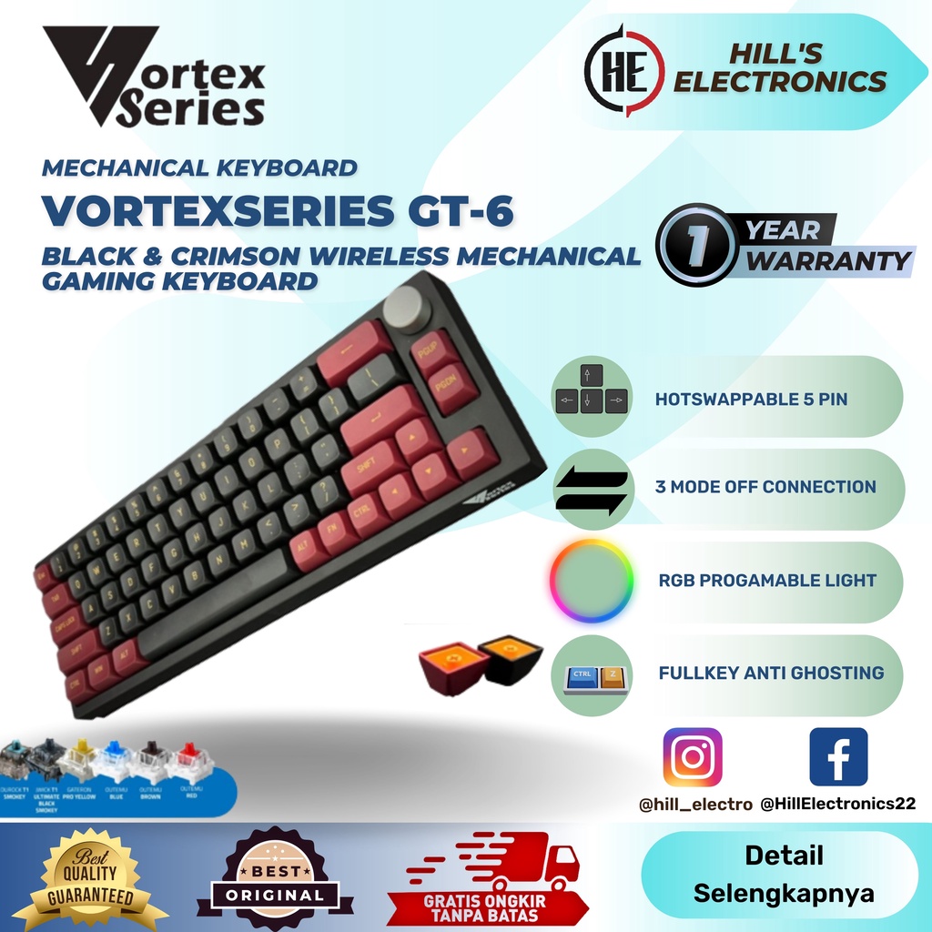 Jual VortexSeries GT-6 Wireless Mechanical Keyboard Gaming Hotswappable ...
