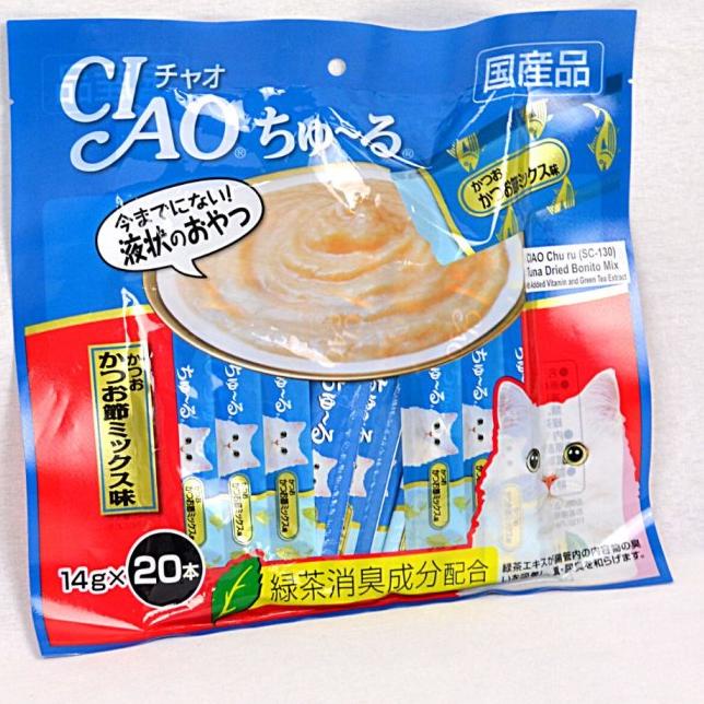 Jual Snack Kucing CIAO SC130 Liquid Churu Tuna Dried Bonito Mix 20pcs | Shopee Indonesia