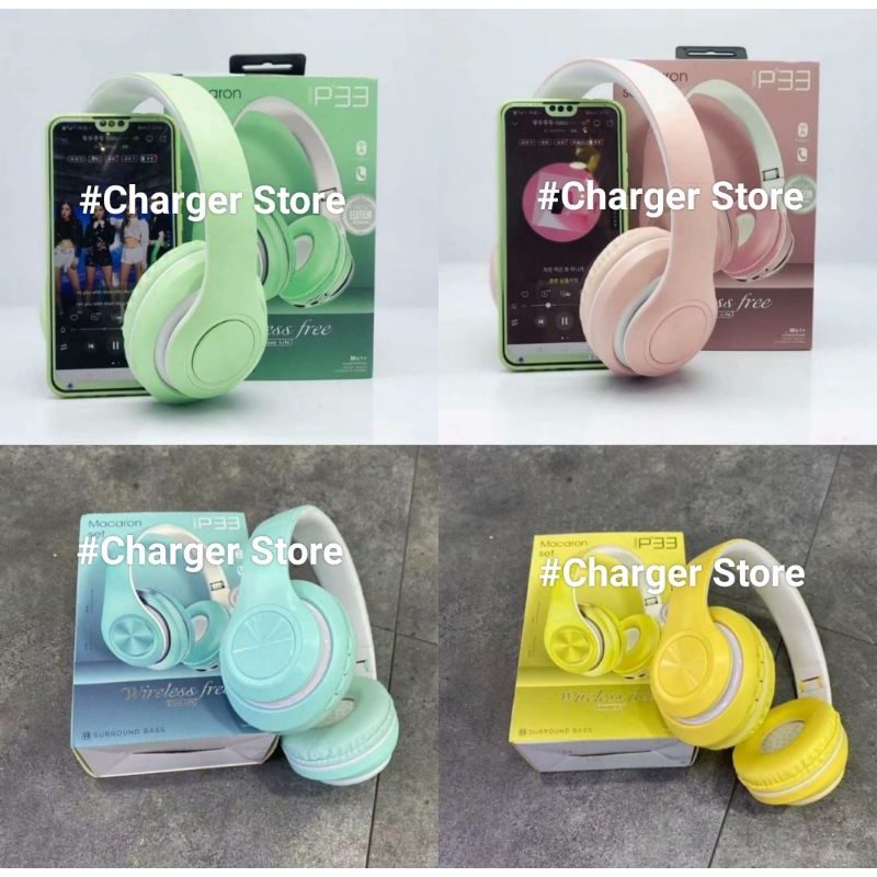 Jual Headphone Bluetooth Bando Macaron P33 / Headset Wireless Macaron ...