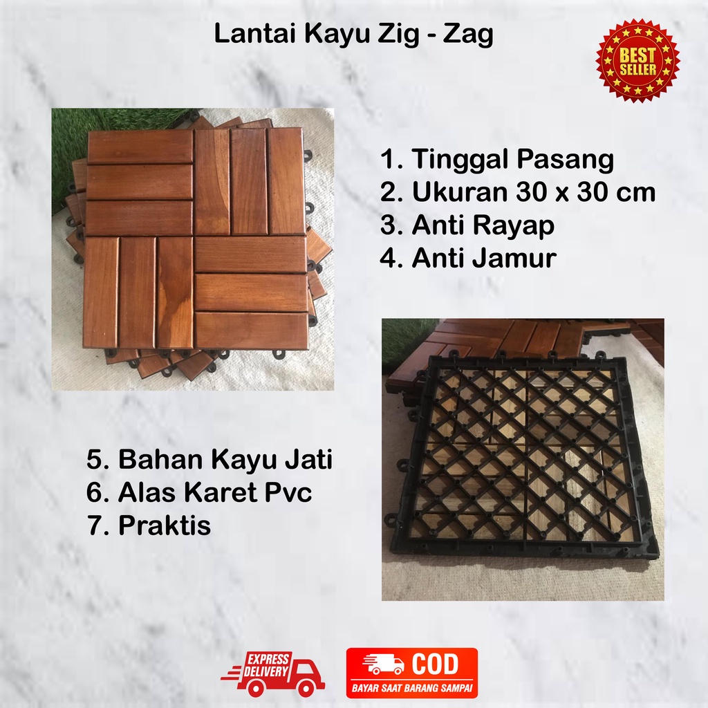 Jual Parkit Lantai Kayu Jati Finishing Zig - Zag 30 x 30 cm | Shopee ...