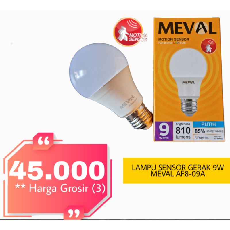 Jual LAMPU SENSOR GERAK MOTION MEVAL 9W PUTIH AF8-09A | Shopee Indonesia