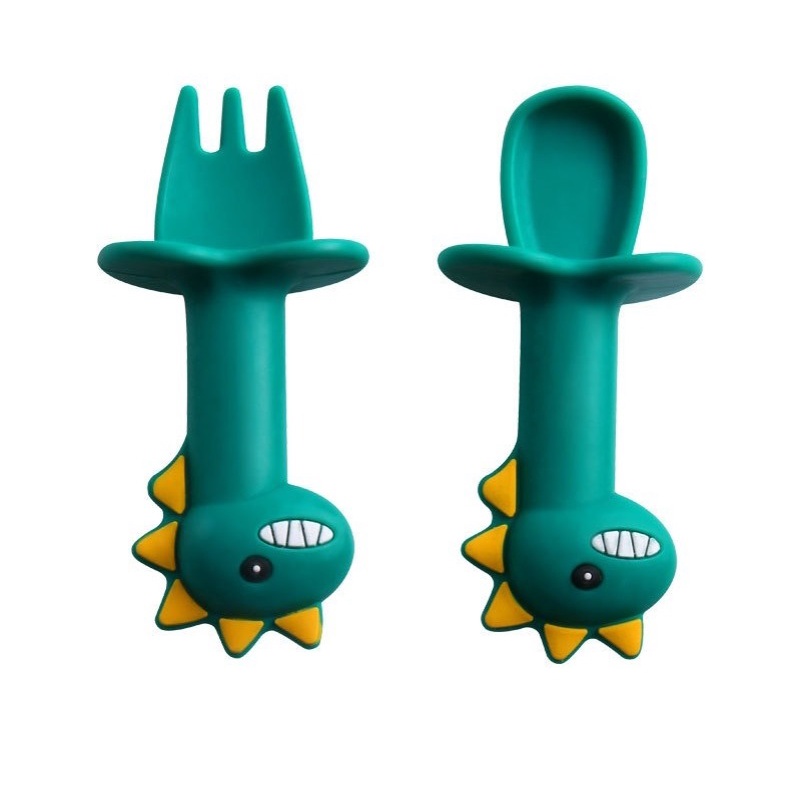 Jual KEOLA - Silicone Feeding Set Sendok Garpu Training Dino Teether ...