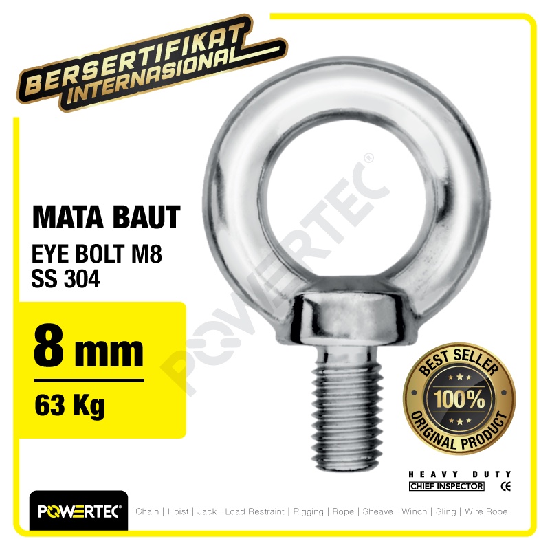 Jual POWERTEC Eye Bolt / Mata Baut SS 304 M8 | Shopee Indonesia