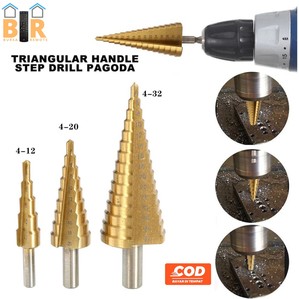 Jual Mata Bor Pagoda Spiral Multi Step Drill Hss Kerucut Tingkat Payung Titanium Coated 4-12 4 ...