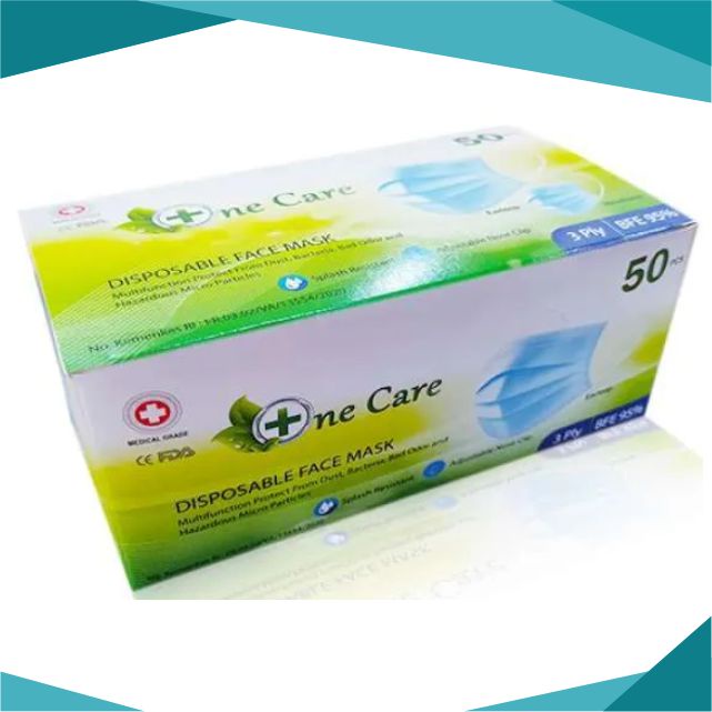 Jual MASKER 3PLY ONE CARE EARLOOP BIRU ISI 50pcs ORIGINAL KEMENKES ...