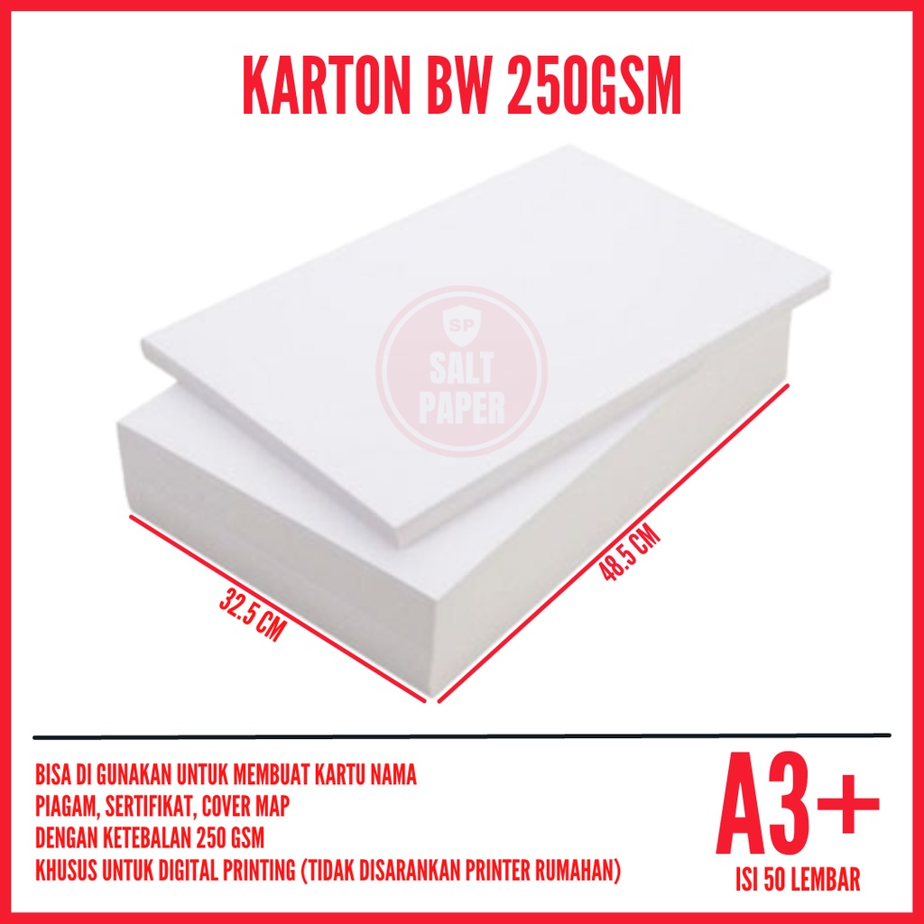 Jual Kertas Karton BW A3 Plus isi 50 lembar / Kertas BW 250gsm | Shopee ...