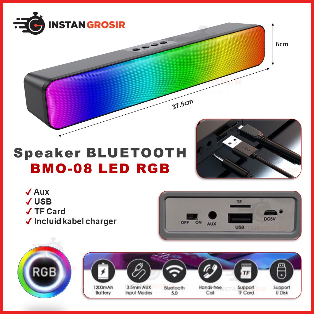 Jual Speaker Bluetooth super bass BMO-08 MBOT 08 spiker blutut Lampu LED RGB speker bloetooth ...