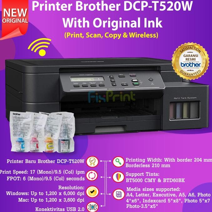 Jual Printer Brother DCP-T520W T520 WiFi Print Scan Copy Tinta D60Bk ...