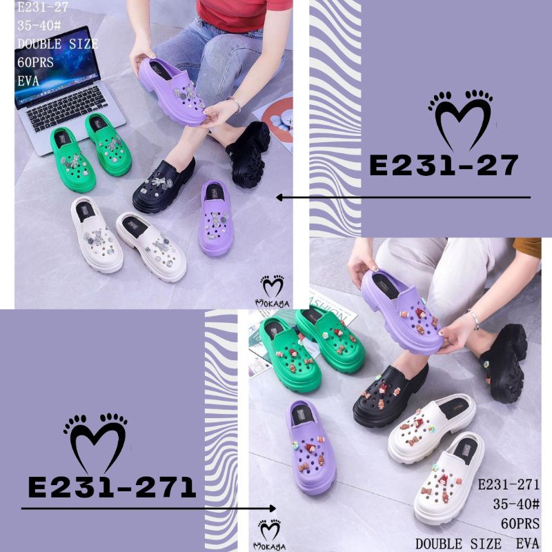 Jual Sepatu Slop Wedges Fuji Jelly Wanita Ban Motif Mainan Jibbitz ...