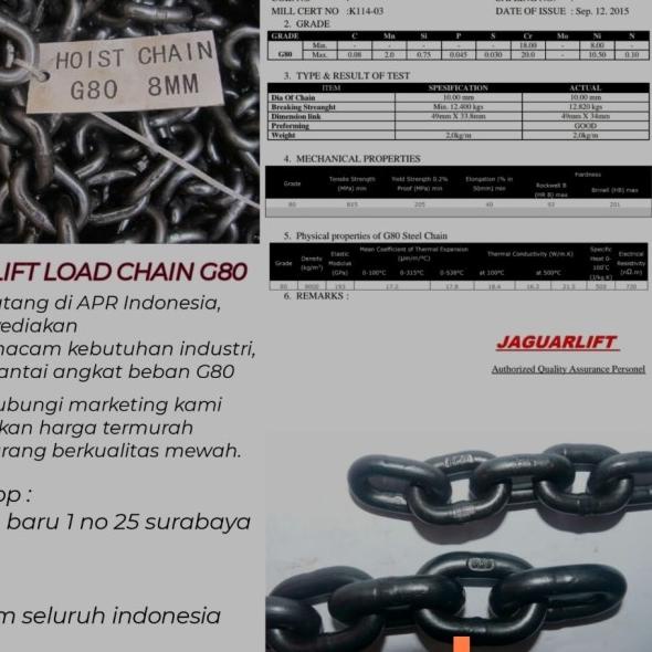 Jual Rantai baja G80 jaguar lift ori load chain short angkat barang ...