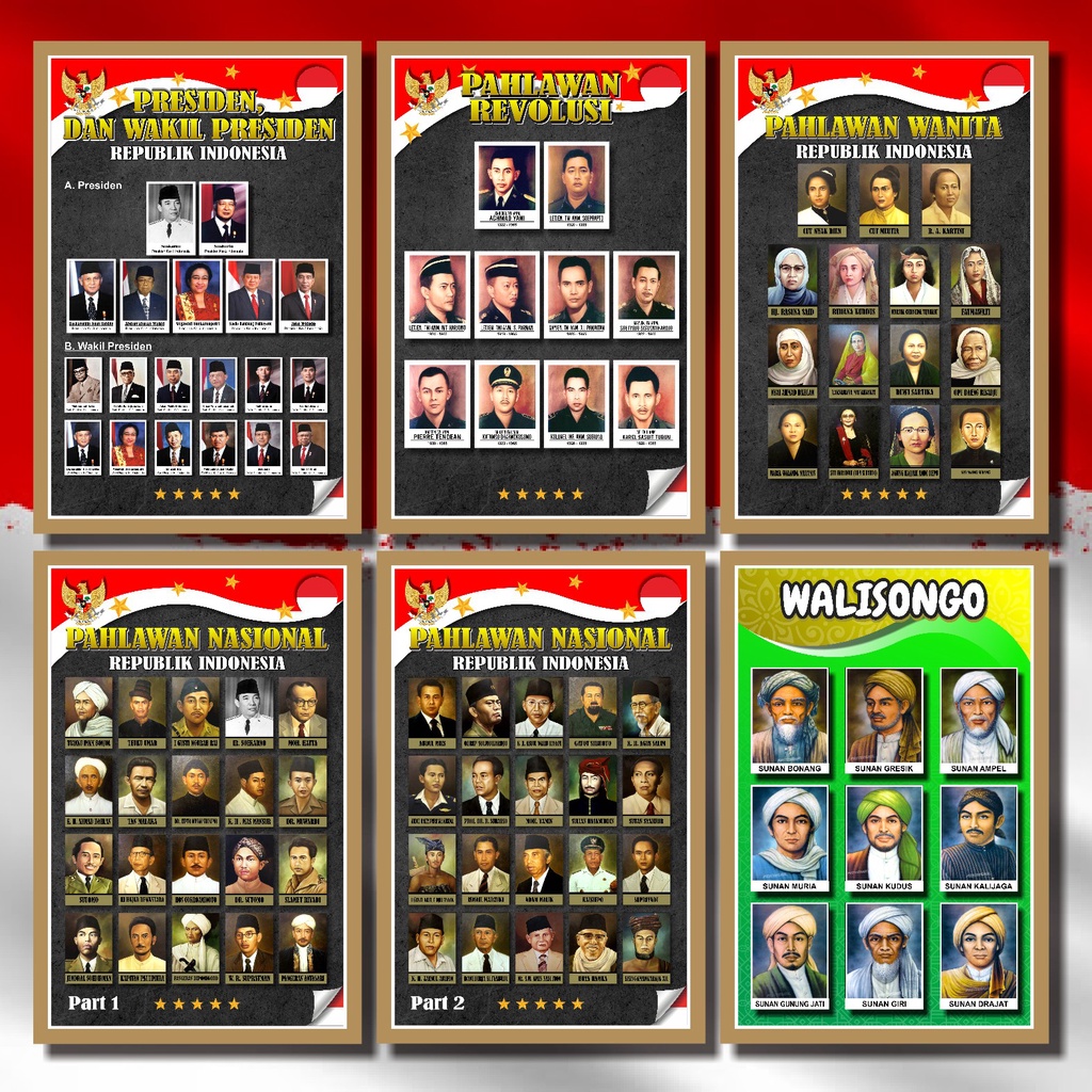 Jual Poster Tokoh Nasional, Hiasan Dinding 20x30cm ( 6 Lembar ...