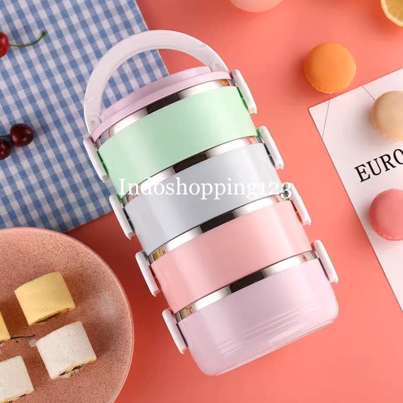 Jual IS - RANTANG LUNCH BOX WARNA STAINLESS - BEKAL MAKAN WARNA SUSUN 2 ...