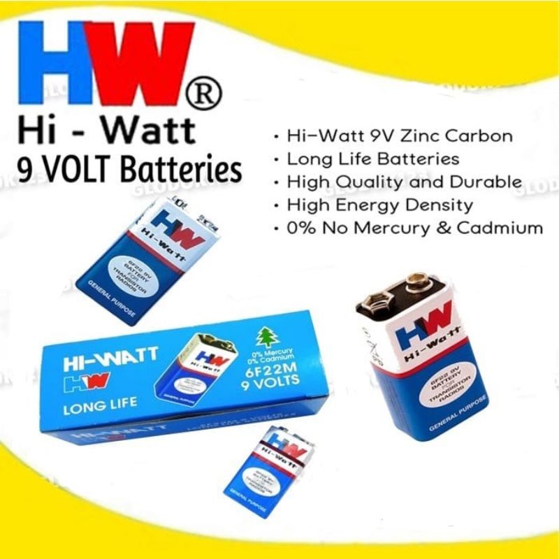 Jual Baterai Kotak 9V HW Hi-Watt 6f22 Battery 9 Volt | Shopee Indonesia