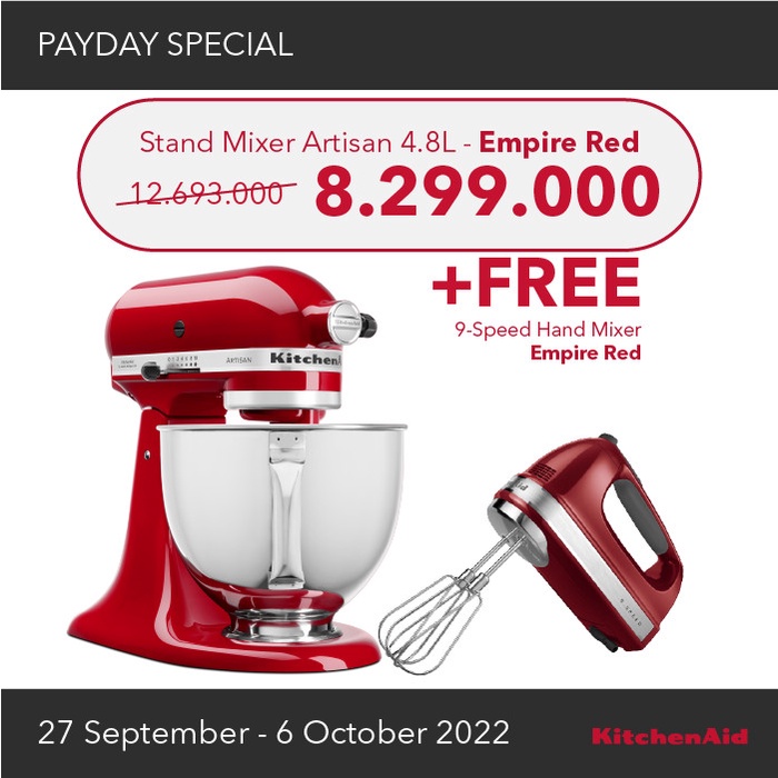 Jual KitchenAid Artisan Series 4.8 L Stand Mixer Merah FREE Hand Mixer ...