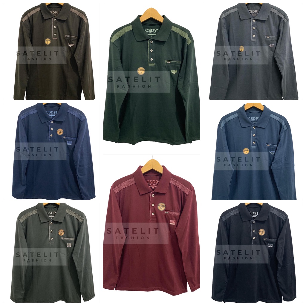Jual CSD 91 Kaos Distro Polo Kerah Baju Polos Lengan Panjang (Kancing ...