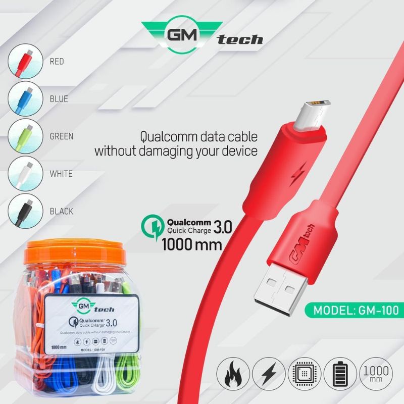 Jual Kabel Data Micro Usb Warna panjang 1 meter Model Bulat Kualitas ...