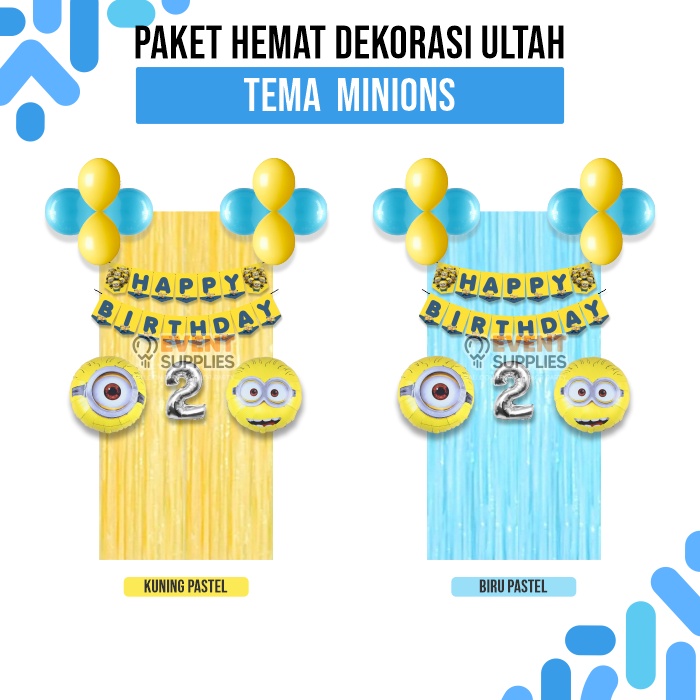 Jual Paket Hemat Dekorasi Ulang Tahun Karakter Minion Yellow Blue Free ...