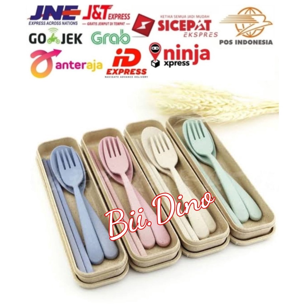Jual Set Alat Makan Sendok Garpu Sumpit Plastik dengan Kotak Box Wadah ...