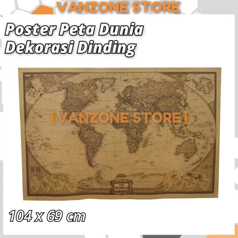 Jual Poster Peta Dunia Dekorasi Dinding Large Vintage World Map ...