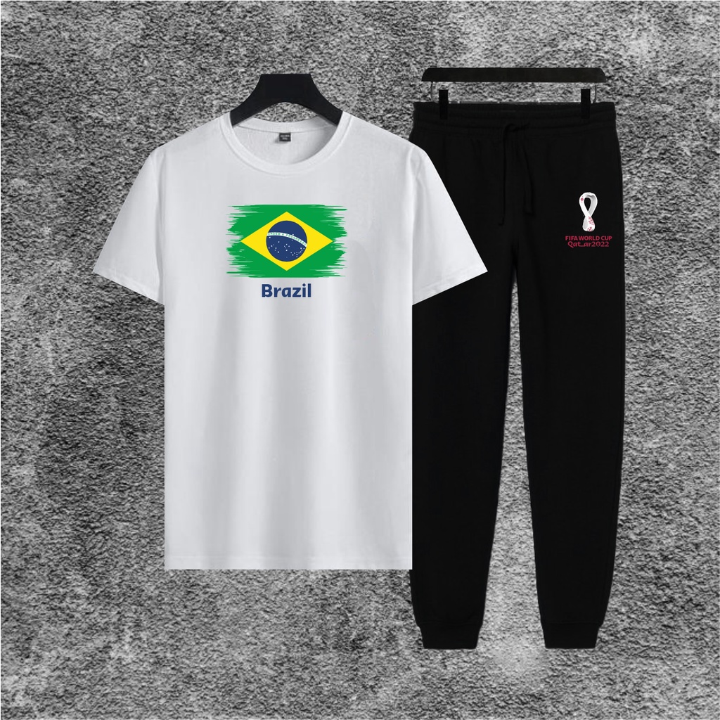 Jual Kaos Piala Dunia 2022 Motif Brazil Word Cup 2022 Baju Setelan Kaos ...