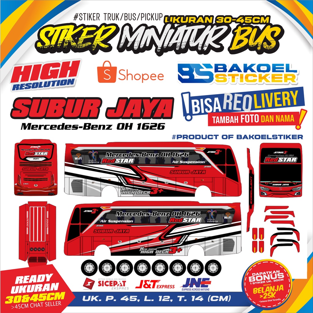 Jual STIKER MINIATUR BUS JB3 PO. SUBUR JAYA UK. 30-45CM | Shopee Indonesia