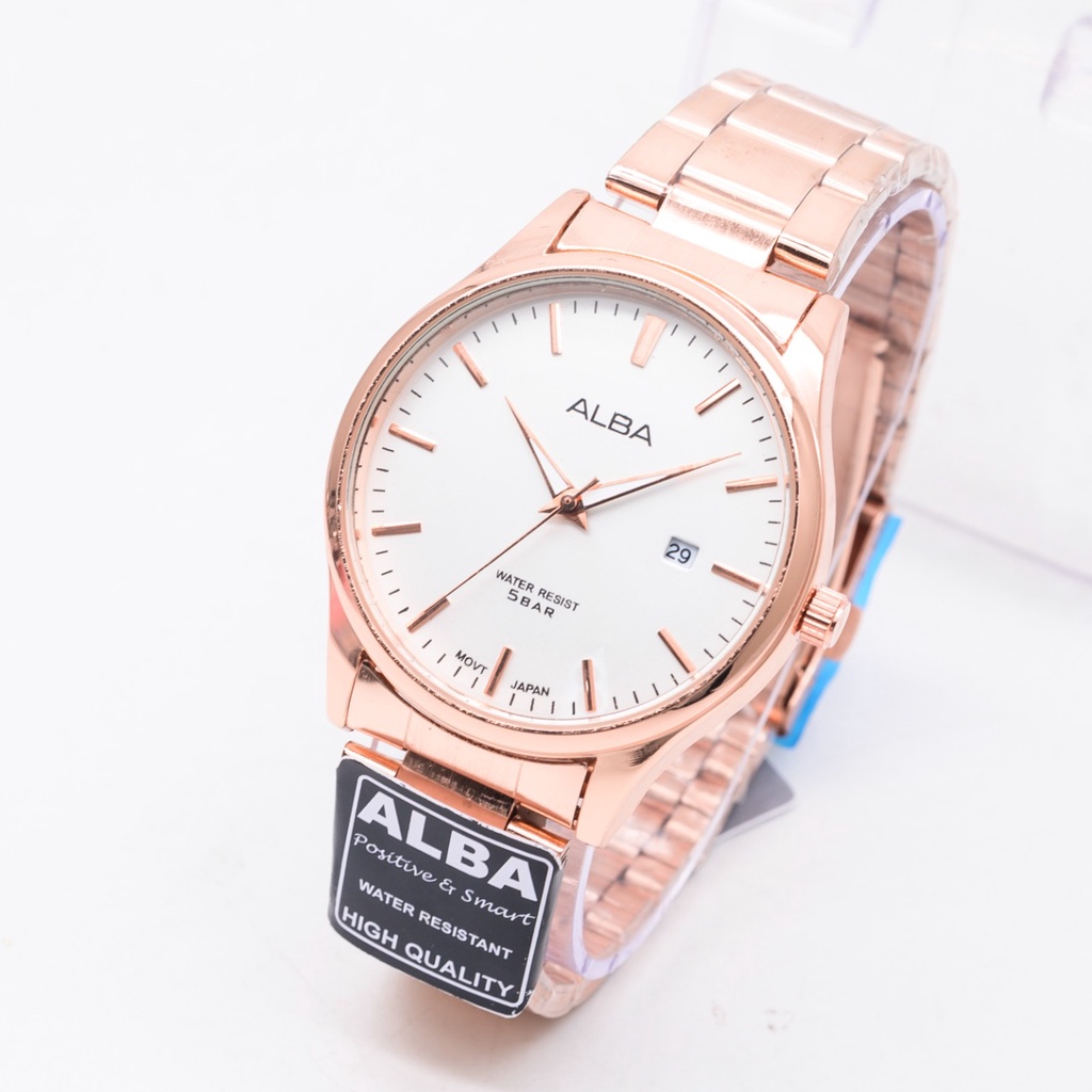 Jual Jam Tangan Fashion Pria Alba 4655HB Tali Rantai Tanggal Aktif Free ...