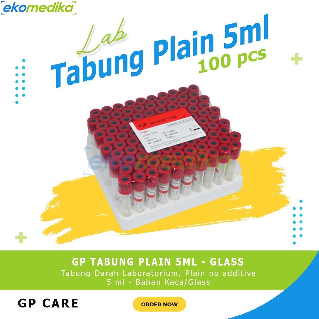 Jual Vacutainer Tabung Plain 5ml GP | Tabung Plain 5 ml Kaca Glass ...